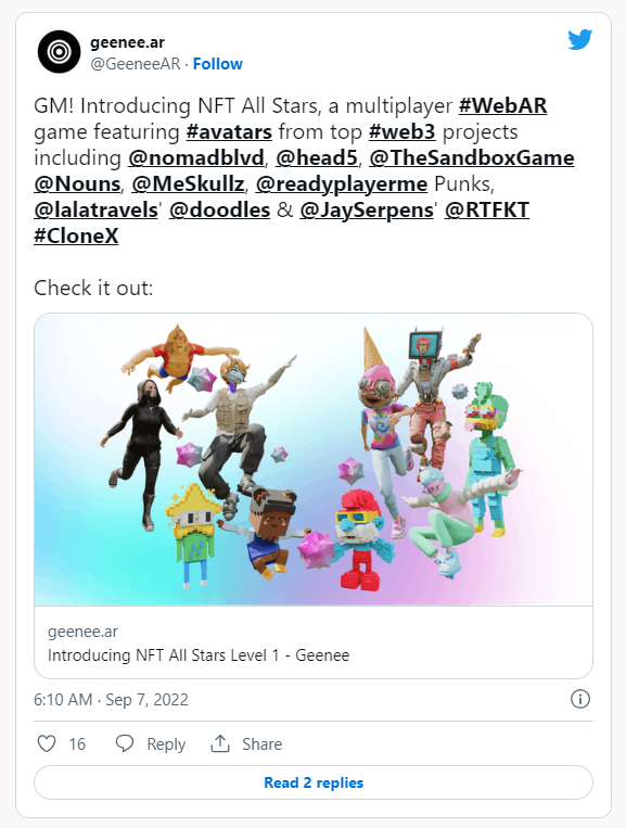 지니 AR, NFT 올스타 메타버스 출시